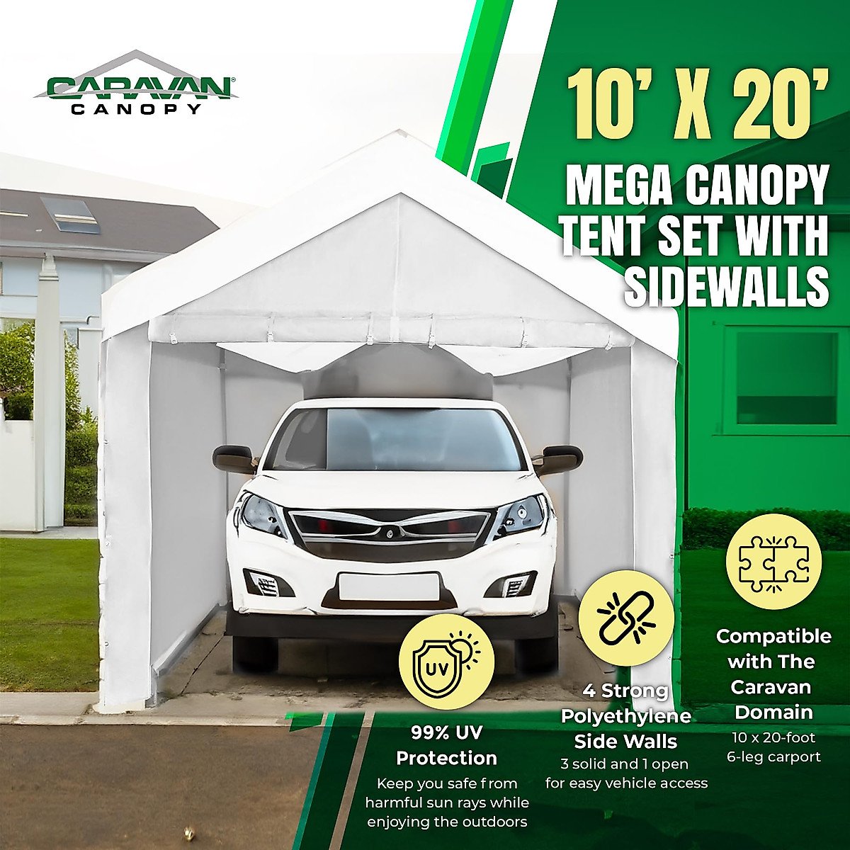 Caravan Canopy Domain 10 x 20 Foot Durable Portable Garage Carport Canopy Car Tent Sidewalls with Dual Zippers & Roll Up Door, Black (Sidewalls Only)