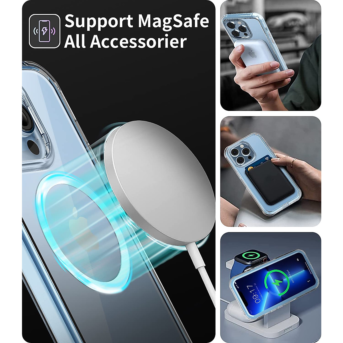 Neeliup Privacy Case for iPhone 13 Pro Max[100% Screen Sensitivity][with Anti Peep Screen Protector][Full Body Protection] Magnetic Case for iPhone 13 Pro Max Sierra Blue