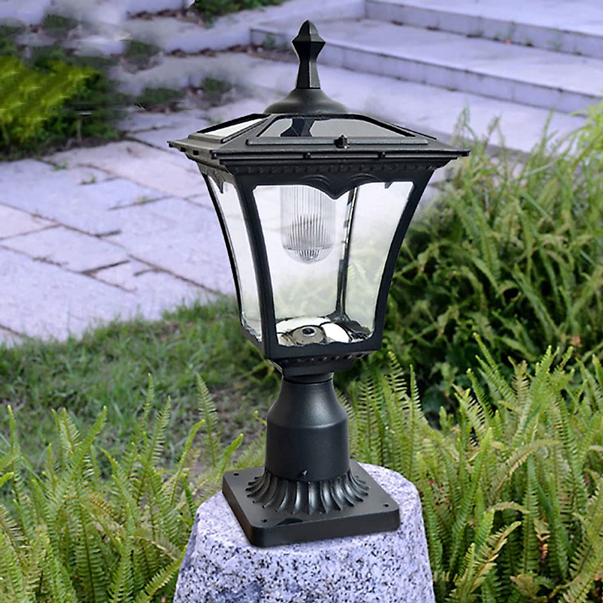 KAIKEA European Solar Outdoor Post Light Fixture Aluminum with Glass Outdoor Post Lamps for House Pillar Light Backyard Outside Deck Garage Yard Garden Driveway LED Home Patio Post Lamps