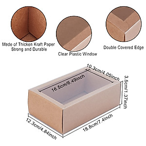 BENECREAT 12 Pack 7x5x1.5 Inch Brown Rectangle Drawer Kraft Boxes with PVC Plastic Window for Party Favor Treats, Candy and Jewelry Crafts