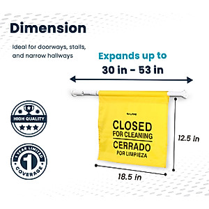 Alpine Restroom Closed for Cleaning Sign, Commercial Door Barricade Sign, English & Spanish Bathroom Sign, Yellow Safety Hanging Sign for Cleaning In Progress Restroom
