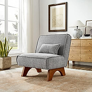 Art Leon Modern Modular Sofa Sherpa Fabric Single Sofa with Pillow, Accent Armless Chair with Wooden Legs for Living Room Bedroom, Set of 2, Gray