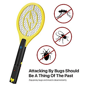 Flexzion Electric Mosquito Zapper Racket 17" Electric Rechargeable Bug Swatter USB Charging, for Bedroom Patio Bites Yard Boat Camping Car Decks Indoor Outdoor - Yellow