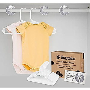 Binswloo Baby Hangers for Nursery, 30Pcs Plastic Kids Hangers, Small Children's Clothes Hangers with 8Pcs Baby Closet Dividers, Great as Infant & Toddler Hangers, 11.4 Inch, White