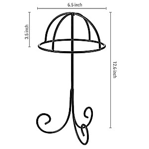 MyGift Modern Wire Tabletop Hat Stand, Matte Black Metal Wig and Cap Holder Display Rack