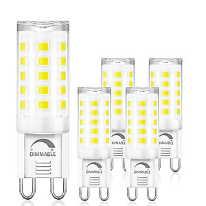 winshine G9 LED Bulb Dimmable 6000K Daylight 4W, 40Watt G9 Halogen Equivalent G9 Bi Pin Base,T4 Chandelier Lighting No-Flicker Light Bulb 120V AC 5 Pack