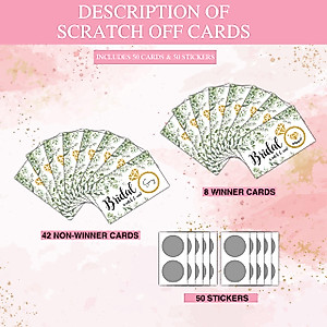Bridal Shower Scratch Off Game Cards - Glitter Diamond Ring - Greenery Eucalyptus Wedding Shower Ideas - Bride Shower Party Activities & Supplies - Bachelorette Party Decoration - 50 Pack(05)