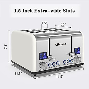 Toaster 4 Slice,1.5"Extra Wide Slot Stainless Toaster with Bagel Defrost Cancel Function, Dual Screen, Removal Crumb Tray (White)