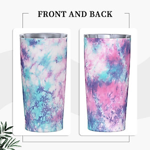 Dujiea 20oz Tumbler With Lid And Straw, Pastel Blue Pink Tie Dye Vacuum Insulated Iced Coffee Mug Reusable Travel Cup Stainless Steel Water Bottle