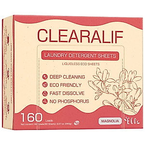 Laundry Detergent Sheets Up to 160 Loads, Magnolia - Great For Travel,Apartments, Dorms,CLEARALIF Laundry Detergent Strips Eco Friendly & Hypoallergenic - 80 Sheets