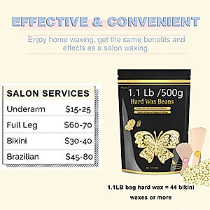 Hard Wax Beads for Sensitive Skin Hair Removal, 1.1LB Painless Pearl Waxing Beans with 20 Spatulas for Bikini, Eyebrow, and Facial At-Home Waxing for Women and Men (Cream)