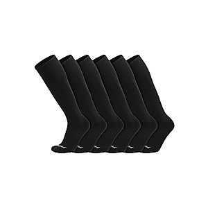 TCK Over the Calf Work Socks 6 Pair Moisture Wicking for Men and Women (Black, Large)