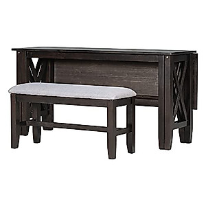 Goohome 6-Piece Kitchen Set, Mid-Century Wooden Foldable Rectangular Dining Table, 4 Upholstered Chairs and Bench Family Furniture, for Home, Apartment, Espresso