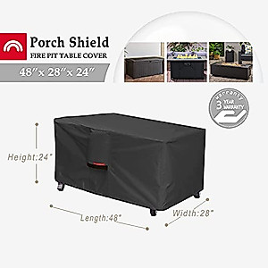 Porch Shield Patio Fire Pit Cover - Waterproof 600D Outdoor Rectangular Fire Table Cover Deck Box Protector - 48 x 28 inch, Black