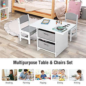 Costzon Kids Table and Chair Set, Wood Activity Table w/Toy Storage Baskets, Jigsaw Puzzle for Arts, Crafts, Reading, Children Playset Furniture for Preschool, Playroom, Toddler Table & Chair Set