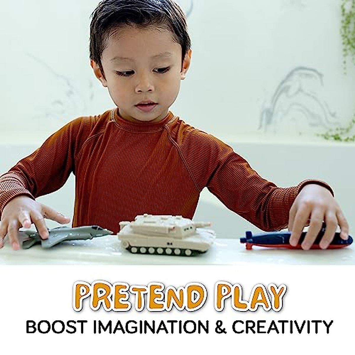 SplashEZ Mold Free Bath Toys for Kids & Toddlers, Sealed No Hole Baby Bath Toys, Soft Durable Military Set, Float on Water, No Mold Design for Shower Tub Pool, Infant Babies Ages 0-1-3-6-12-18 Mo