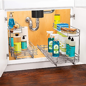 Lynk Professional® Slide Out Under Sink Cabinet Organizer - Sliding Storage for Inside Kitchen Cabinet or Under Sink - 11.5 in. wide x 18 inch deep - Chrome