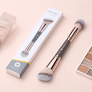 KINGMAS Foundation Makeup Brush, Double-ended Angled/Round Top Contour Brush for Beauty Blending Liquid Powder, Concealer Cream Cosmetics Blush Makeup Brush (Brown)