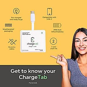 ChargeTab Emergency Portable USB-C Charger – Pre-Charged 3000mAh, Slim & Light, 2-Year Shelf, Compatible w/iPhone 15/16 & Android USB-C Devices (6 Pack)