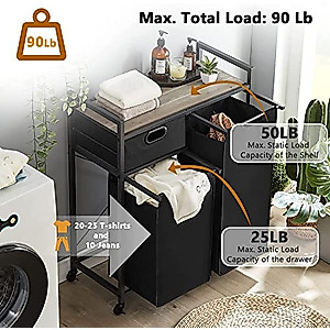CUANBOZAM Laundry Hamper Cart, 130L Laundry Basket Laundry Sorter 2 Section, Removable Laundry Bags, Pull-Out Laundry Sorter, Metal Frame, Clothes Hamper for Bathroom, Dorm, Laundry Room