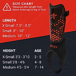 Uflex Athletics Slip and Slide Shin Guards for Kids and Teens - Protective Soccer Gear for Boys and Girls with Padded Ankle Support - Non Slip Adjustable Straps (X-Small)