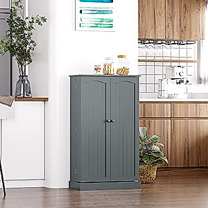 Yusong Kitchen Pantry Storage Cabinet with Doors and Adjustable Shelves, 41" Freestanding Utility Cupboard Cabinets for Dining Room, Living Room, Grey