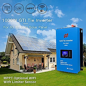Marsrock 1000W PV Grid Tie Inverter Power Limiter Wide Voltage 22-60VDC for Solar Panel Input AC110V/220V Auto Switch (1000W24V)