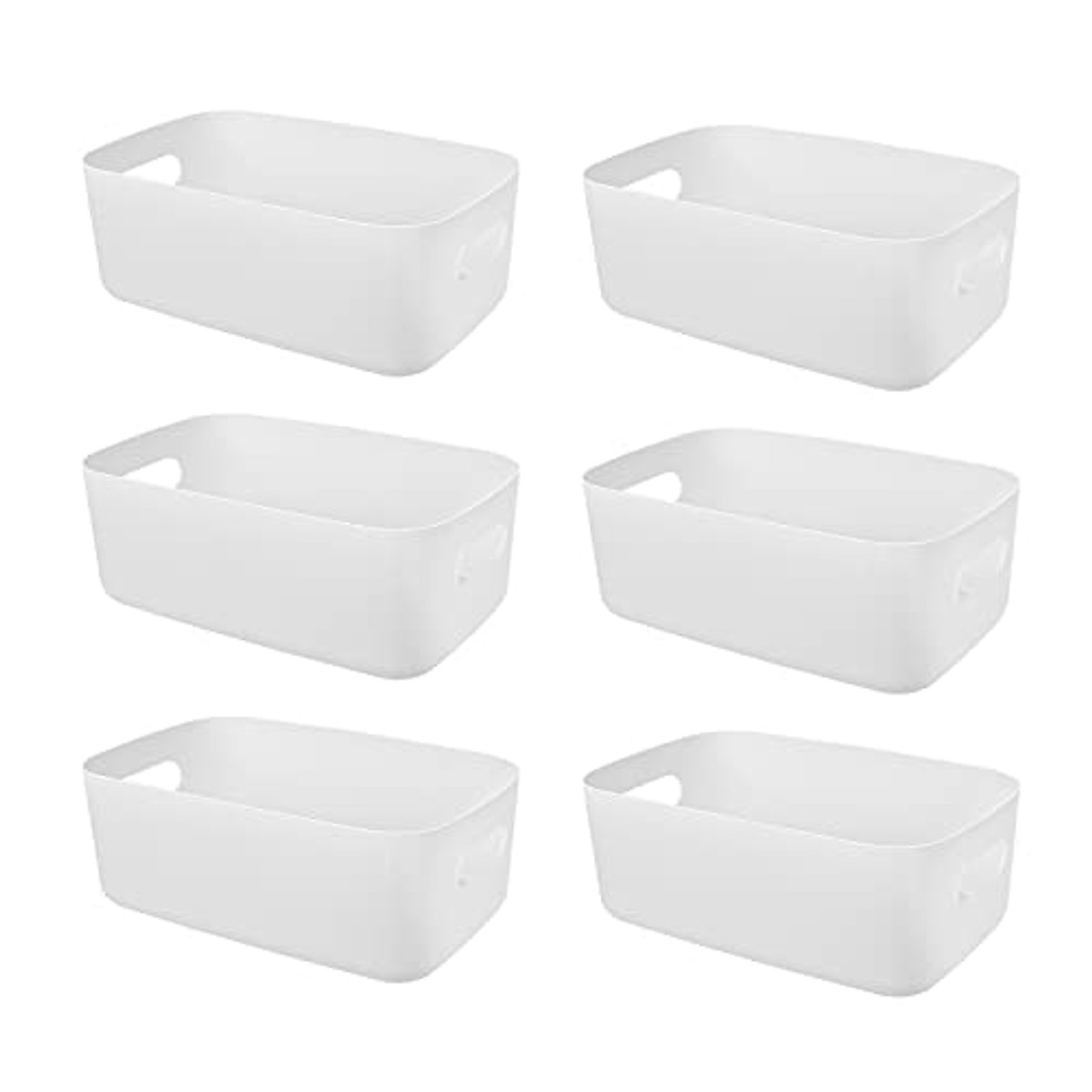 CozyCat Plastic Storage Bins , Pantry Collection & Fridge Organizer Bins, White Multi-Use Boxes, Baskets with Handles, for Bathroom, Restroom and Kitchen (4 pack)