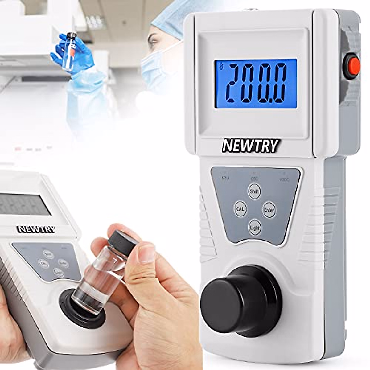 NEWTRY Turbidity Meter, Portable Digital Water Turbidimeter, ISO7027 Compliant, Accuracy 0.1, 0-200NTU, LCD with Backlight, for Lab Water Treatment Plant Wine Industry