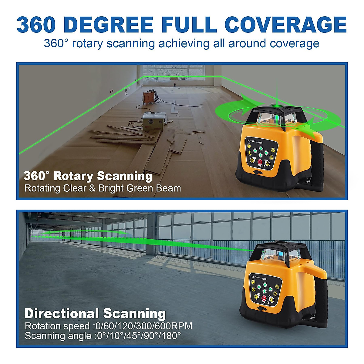 Iglobalbuy Automatic Self Leveling Green Rotary Laser Level 500m Range Kit with Surveying Tripod and Aluminum Grade Rod 16.4 Feet, Leveling Rotating Transit Laser Level Green Beam for Construction