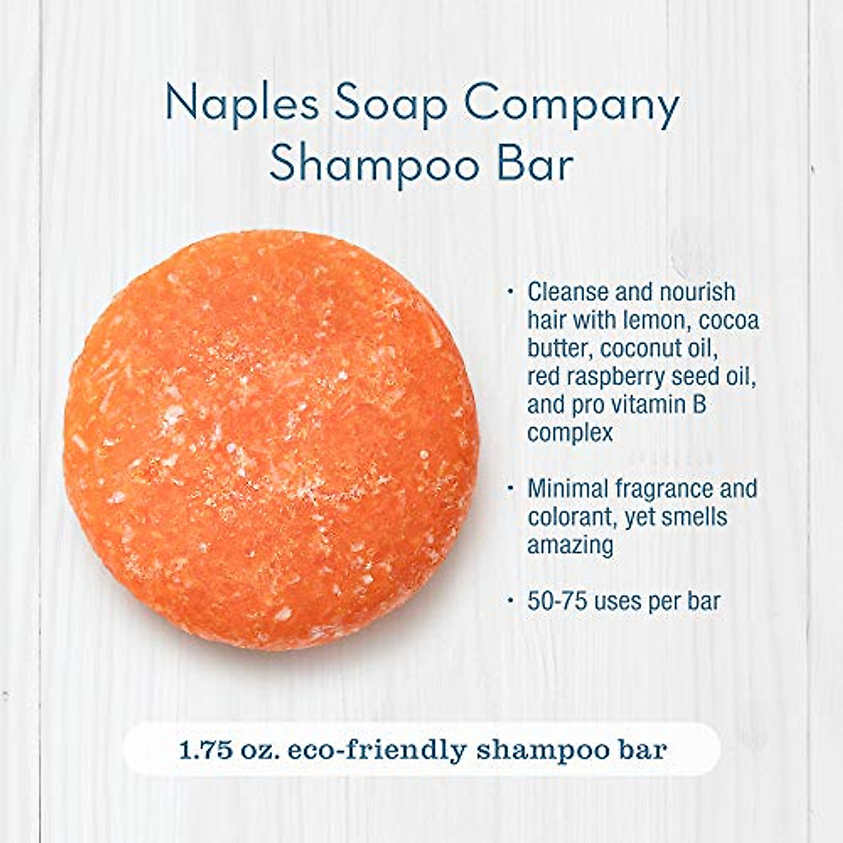 Naples Soap Company Solid Shampoo Bar for All Hair Types – Eco-Friendly, Free of Parabens, Alcohol, Pthalates – Handmade, pH Balanced, Hydrating Haircare, Lasts 50-75 Uses – Florida Fresh, 1.75 oz