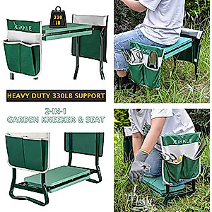 Garden Kneeler and Seat Heavy Duty, Gardening Stool Bench with Kneeling Pad, Folding Garden Stool Multifunctional Kneeler with 2 Tool Bags, Seed Organizer, Great Gardening Gift