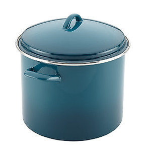 Rachael Ray Enamel on Steel Stock Pot/Stockpot with Lid, 12 Quart, Marine Blue