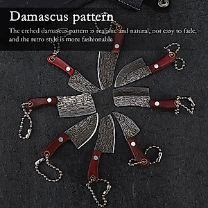 JAEZZIY Mini Knife Set, Damascus Pocket Knife Set with Sharpener, Mini Chef Knife EDC Knives Set, Tiny knife Cleaver Keychain Tiny Things for Package Opener, Box Cutter, Letter Opener - Set of 5