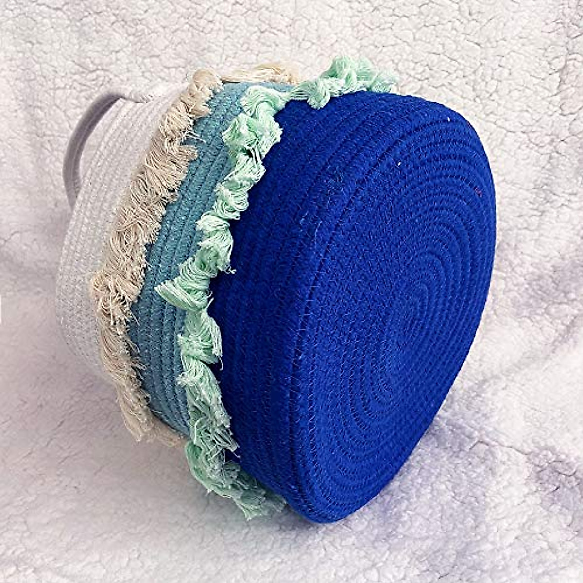 Rope Easter Basket for Kids - Easter Rope Basket with Tassel Encircled, Easter Blues Boys Basket, 9.5"D × 8"H Size, Design by QLTLQS-1986 (Blue)