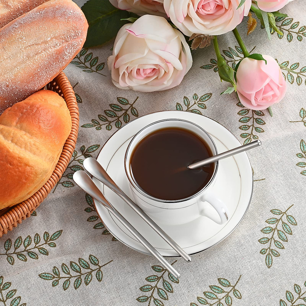 5 In Stainless Steel Long Coffee Spoon Stirring/Stir Stick,Drink Stirrer Mixing Spoon,Metal Coffee Stirrer Cocktail Stick Reusable,Long Skinny Teaspoon Stirring,Tiny Spoon,Iced Tea Spoon,Bar Spoon.