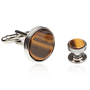 Tigers Eye Tuxedo Shirt Cufflinks Studs Formal Set for Men with Travel Presentation Gift Box for Groom Groomsmen Wedding Party