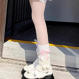 Brexiamin Long Lolita Leg Warmers for Women Harajuku Japanese Wool Cable Knit Thigh High Leg Warmers Loose Socks (Pink)