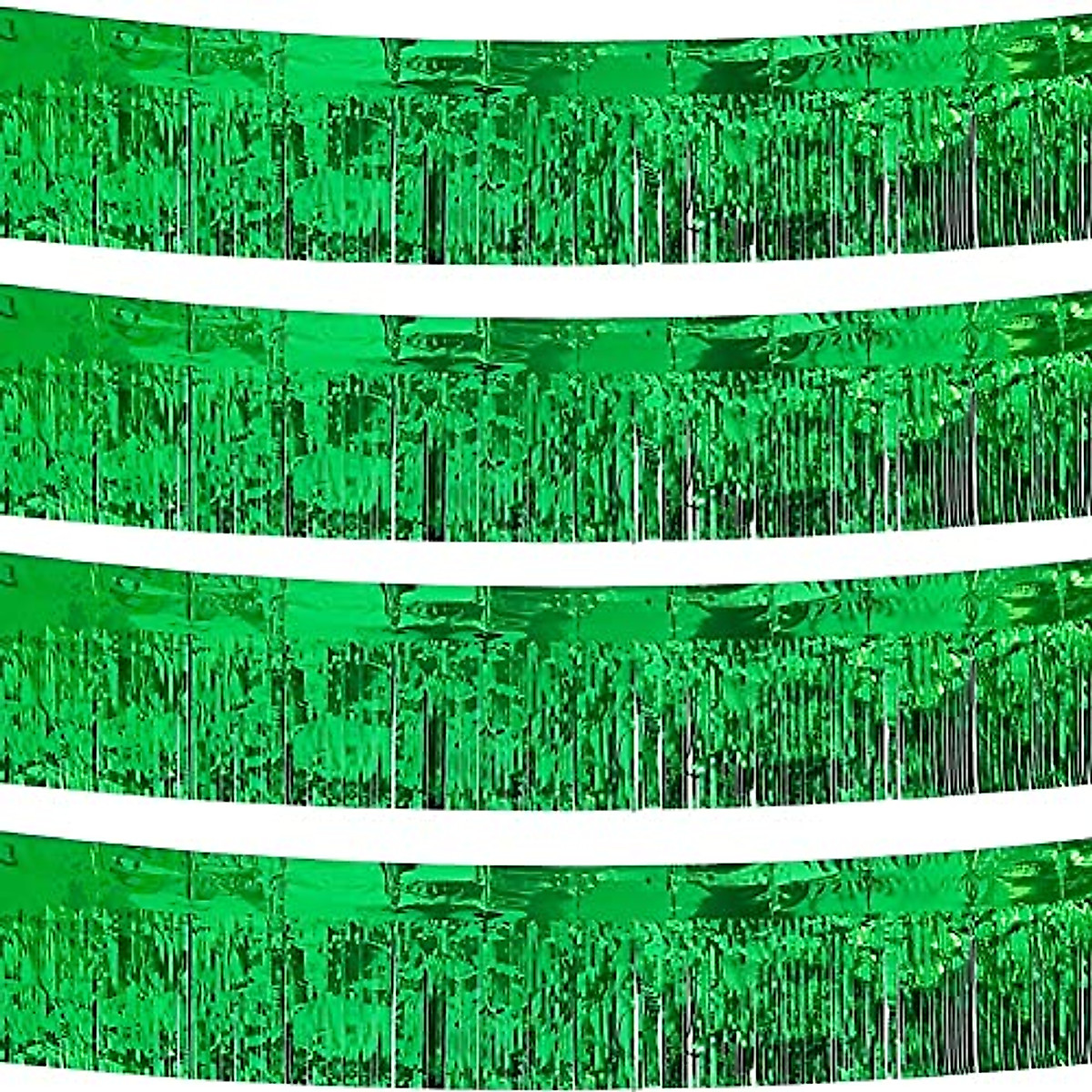 CareCheer 4 Pack 10 Feet Foil Fringe Garland Shiny Metallic Wall Hanging Drapes Tassel Skirting Decorations Supplies for Parade Float Trailer Mardi Gras Party Birthday Wedding (Green)