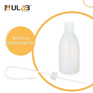 ULAB 6pcs of Vol.250ml (8oz) Wash Bottles, Narrow Mouth Squeeze Bottles, LDPE material, with Long Dispensing Tube, UWB1025