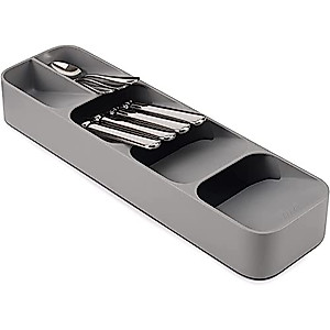 Joseph Joseph DrawerStore Compact Cutlery Organizer Kitchen Drawer Tray, Small,Gray & 85120 DrawerStore Kitchen Drawer Organizer Tray for Knives Knife Block, Gray