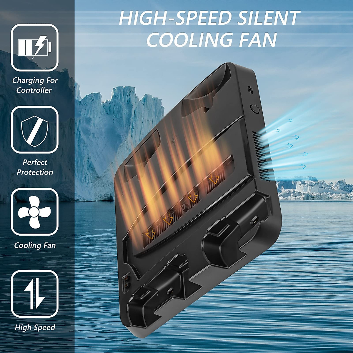 Geekria Charging Station Compatible with PSVR2, PS5, Sony PlayStation VR2 Dual Charging Dock Charging Stand Gamepad Show Case Gaming Accessories with Host Cooling Fan (Black)