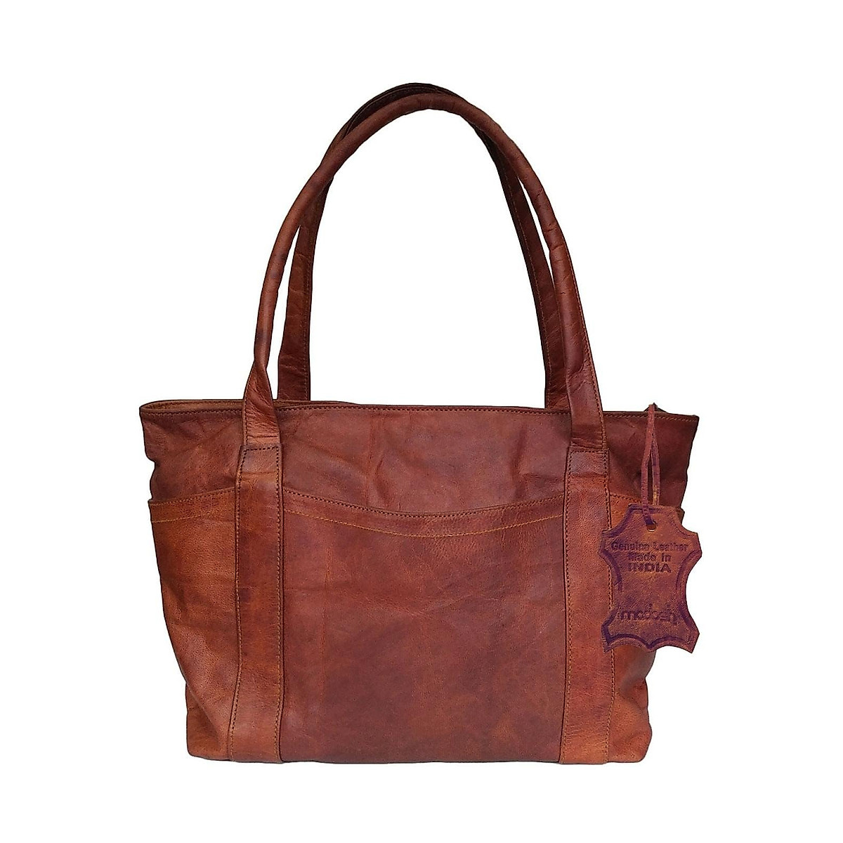 Madosh Womens Valentine Gift Shoulder Handbag Genuine Leather Brown Tote Everyday Ladies Purse Shopper Bag