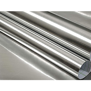 Yija Self Adhesive Brushed Metal Look Film Vinyl Waterproof Anti Greasy Counter Top Peel Stick Metallic Gloss Shelf Liner for Kitchen Cabinet 15.6inch by 79inch (Silver)