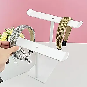 Bigfety Acrylic Headband Holder, 2 Pack White Headband Organizer Stand, Hair Accessories Storage (2-Tier & 2-Panel)