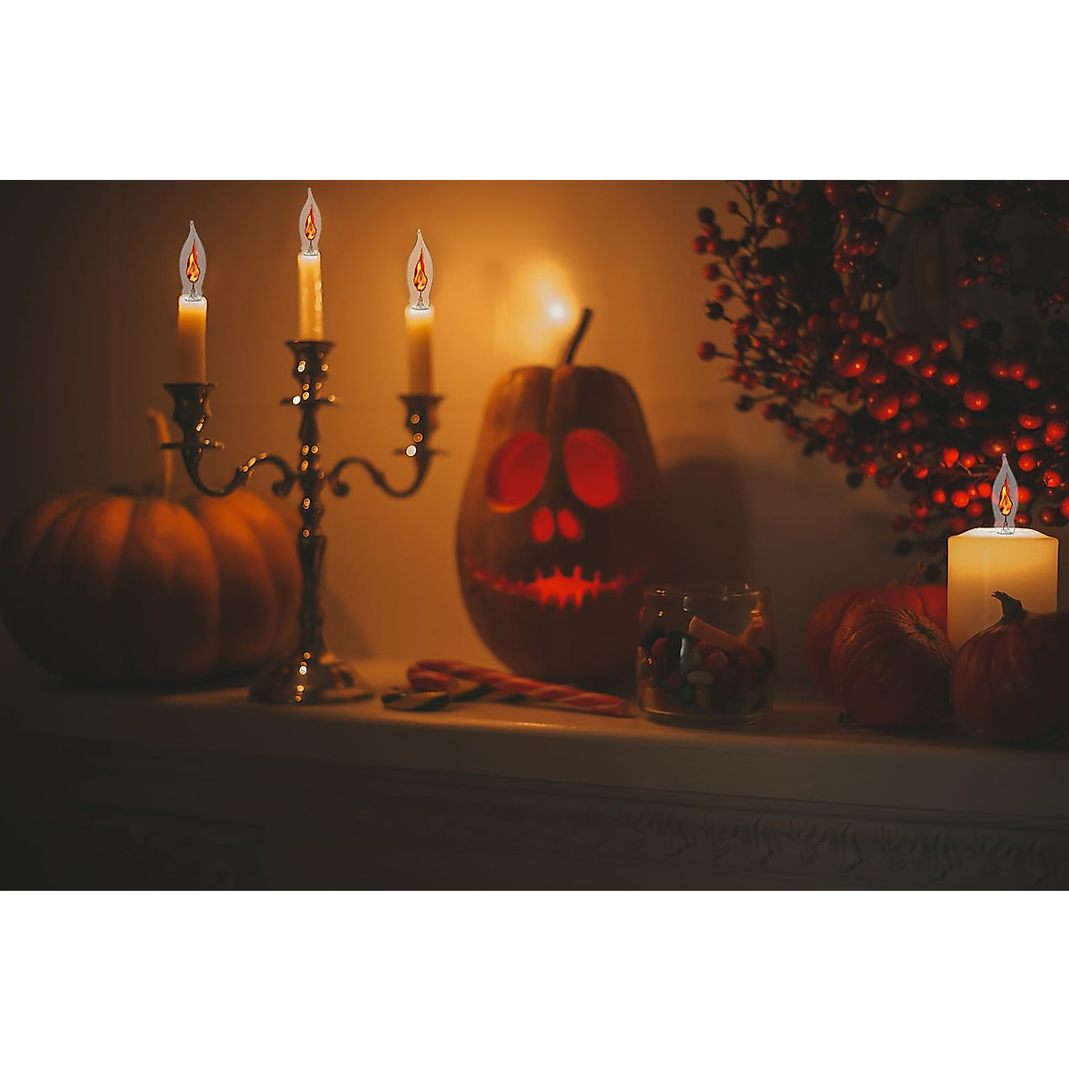 The Dreidel Company Flicker Flame Shaped Light Bulbs, E12 Replacement Bulbs, Dances with a Flickering Orange Glow, 1 Watt Bulb, 120 Volt (6-Pack)