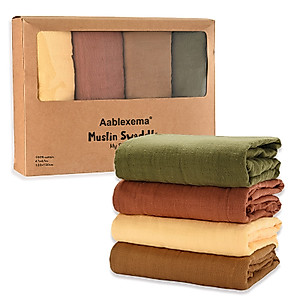 Muslin Baby Swaddle Blankets,Set of 4 Cotton Neutral Newborn Soft Receiving Blanket Swaddle Wrap for Boys & Girls,Forest Theme (47” x 47”)