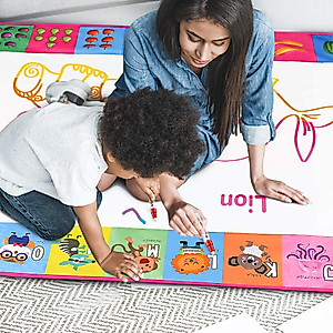 Water Doodle Mat - Kids Painting Writing Doodle Toy Board - Color Doodle Drawing Mat Bring Magic Pens Educational Toys for Age 3 4 5 6 7 8 9 10 11 12 Year Old Girls Boys Age Toddler Gift (Pink)