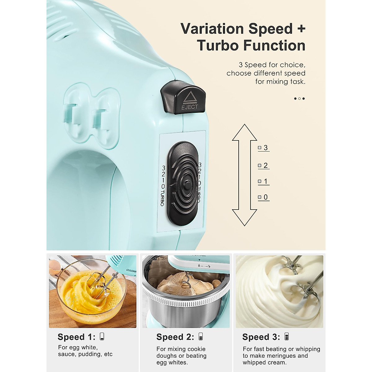 2 in 1 Hand Mixers Kitchen Electric Stand mixer with bowl 3 Quart, electric mixer handheld for Everyday Use, Dough Hooks & Mixer Beaters for Frosting, Meringues & More (Aqua)