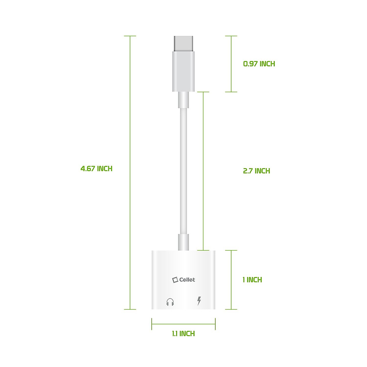 Cellet 3.5mm Aux Audio Adapter USB-C, Type-C USB Enhanced Quality Sound Compatible to iPad, iPad Pro, iPad Air, Samsung Galaxy, Google Pixels, MacBook Pro Air (USB-C to Audio & Power Adapter)